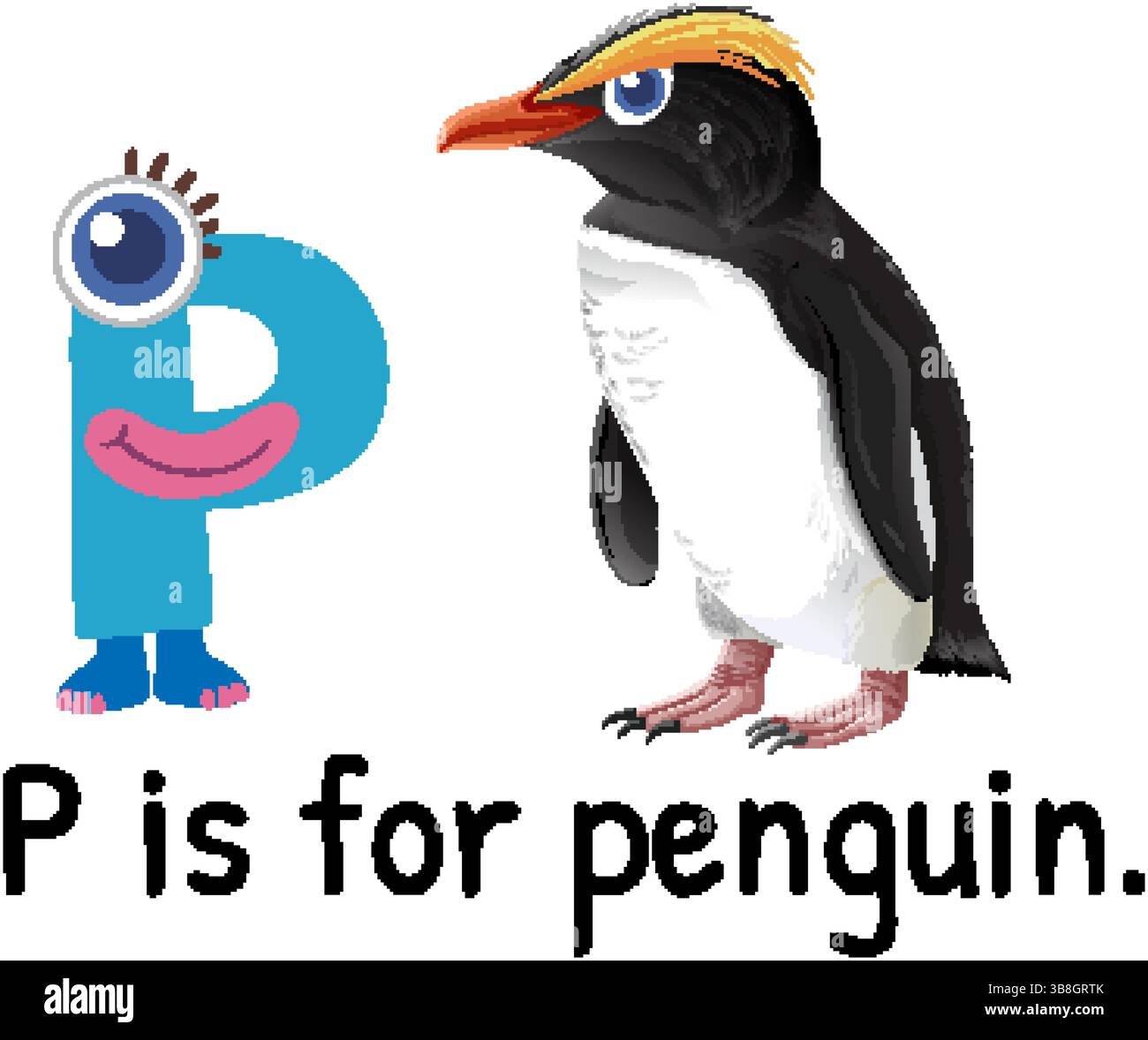 Playful vector illustration of the letter P with a penguin. Bright ...