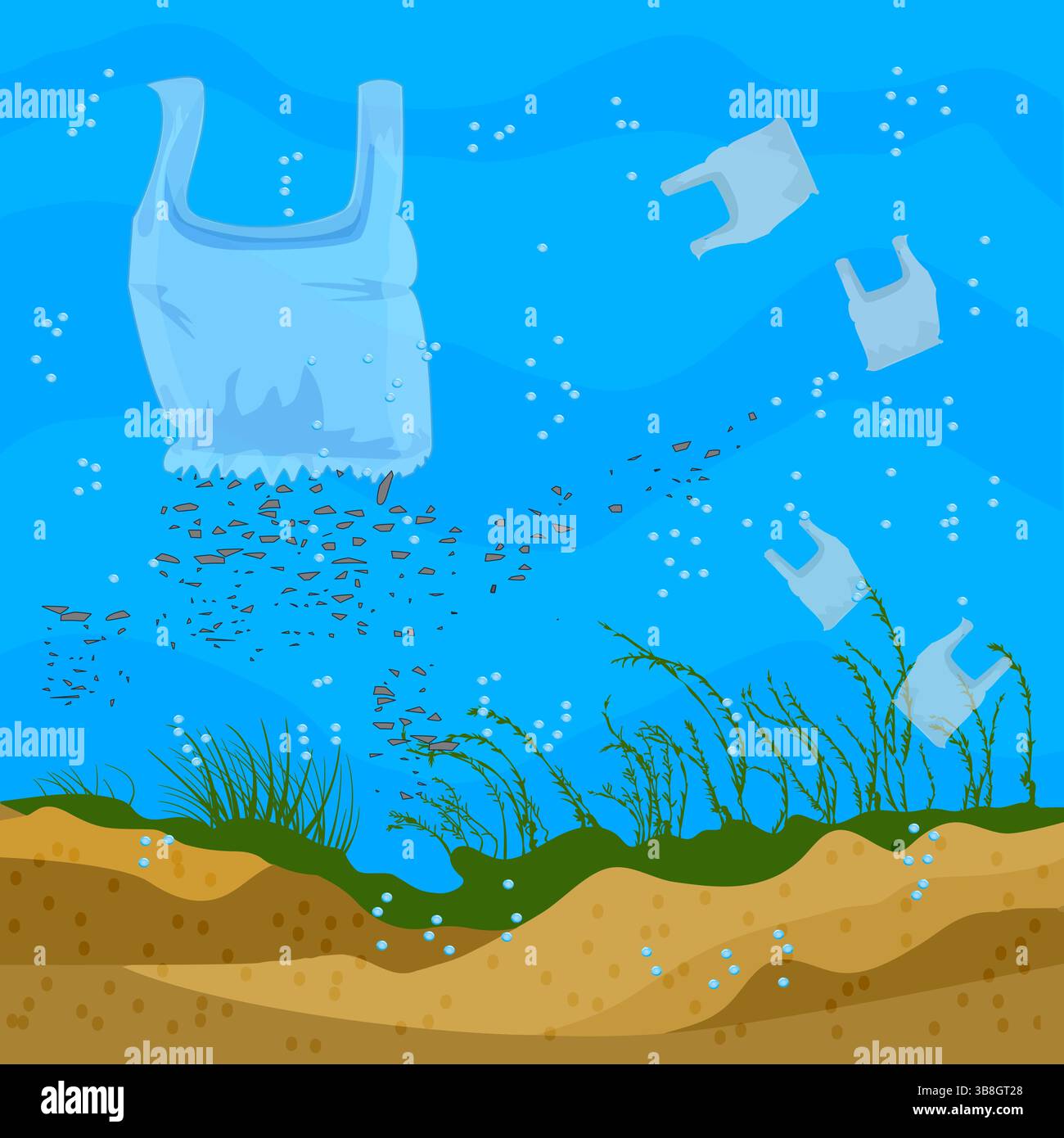 Disposable plastic bag breaks into small pieces. Microplastic in water ...