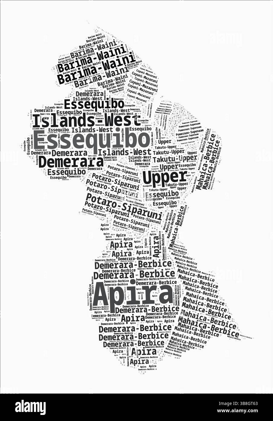 Guyana Text Style Regions. Country region names word clouds in the ...