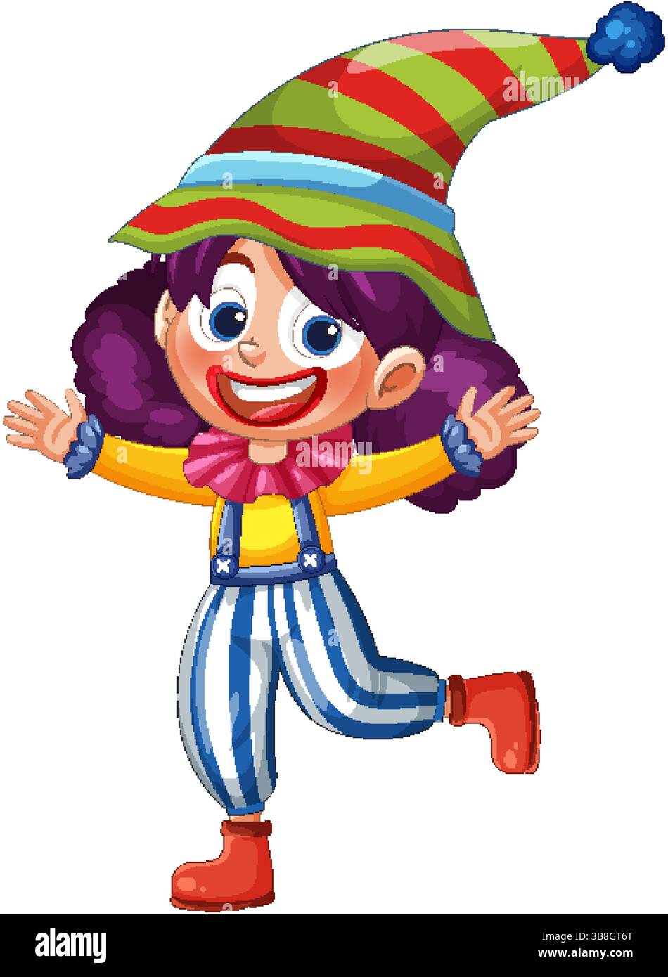 Vibrant vector illustration of a cheerful clown in bright attire ...