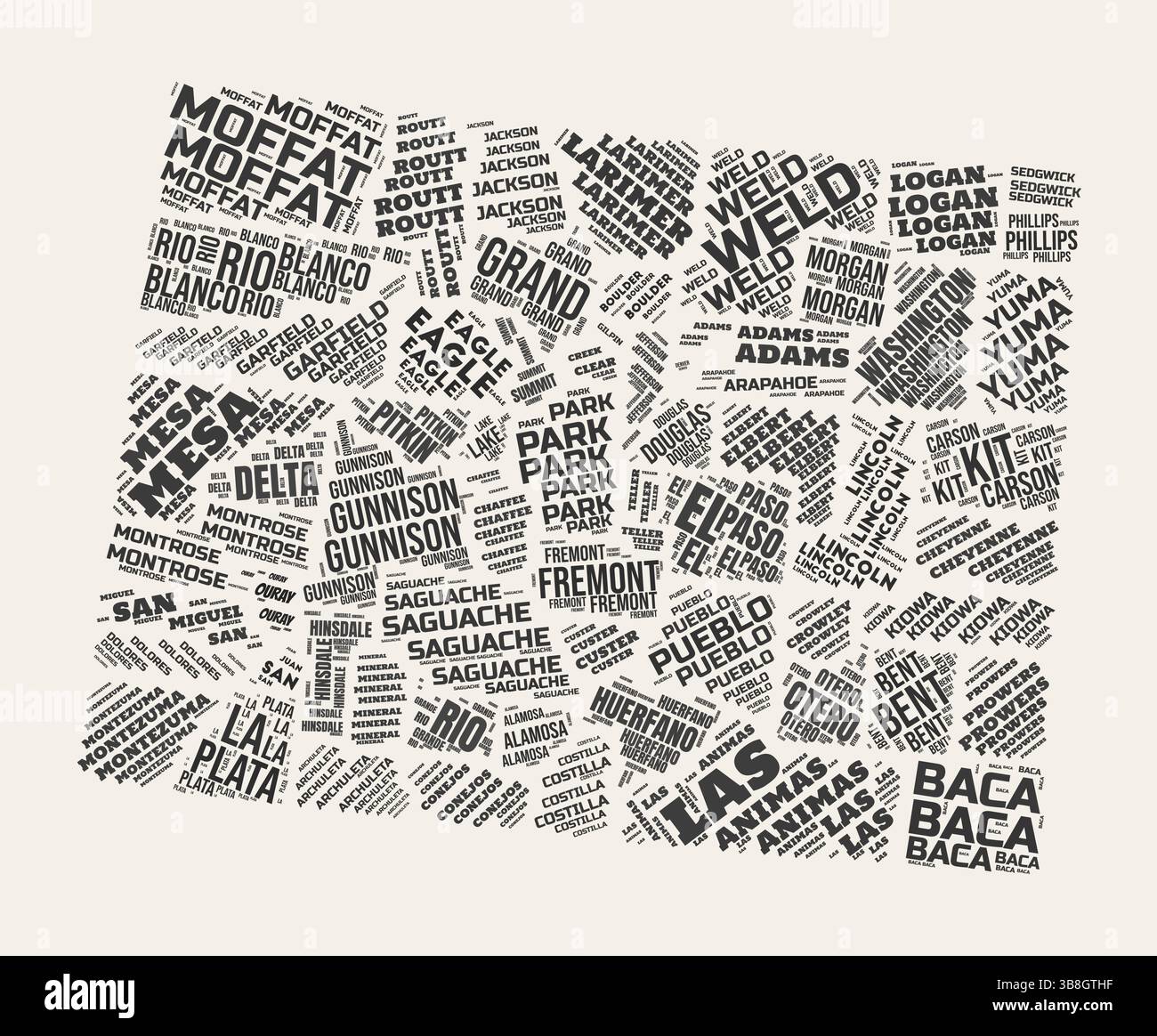 Colorado Word Cloud. State with counties division. Colorado typographic ...