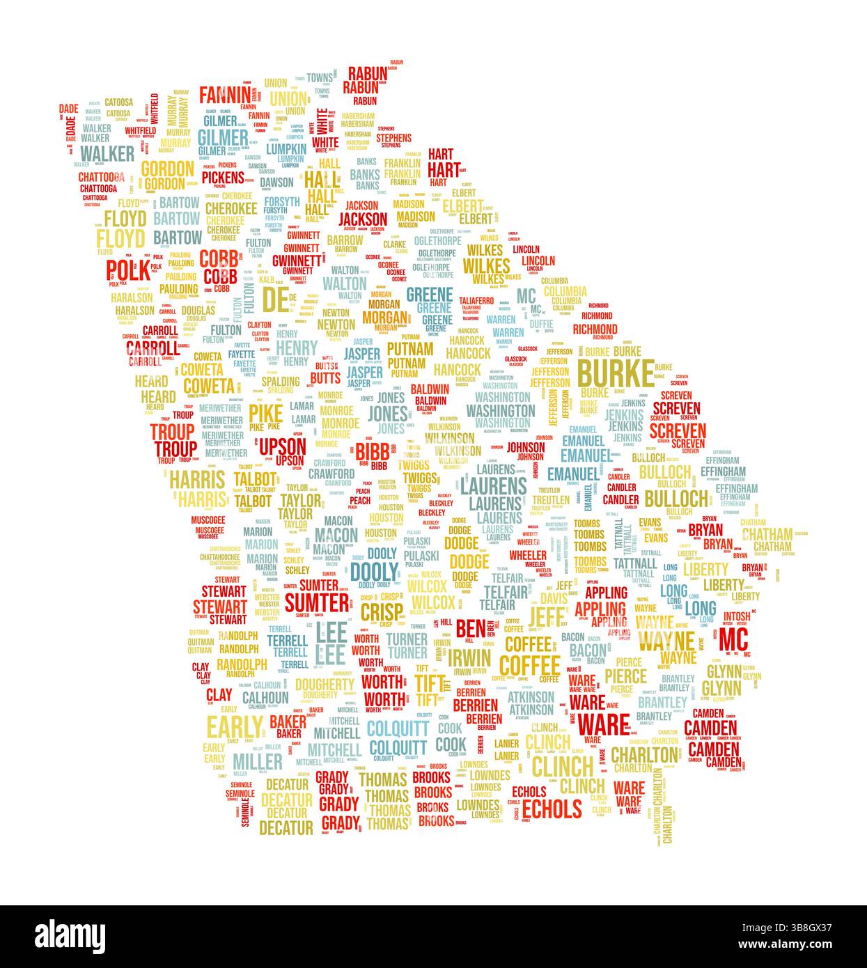 Georgia Word Cloud. State shape with county division. Georgia ...