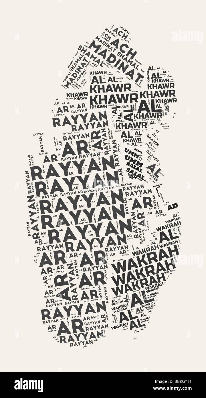 Qatar Word Cloud. Country with regional divisions. Qatar typographic ...
