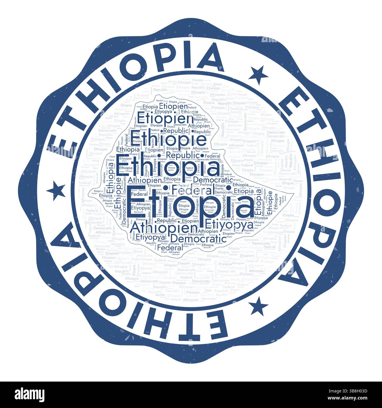 Ethiopia logo. Authentic country badge with word cloud in the shape of ...