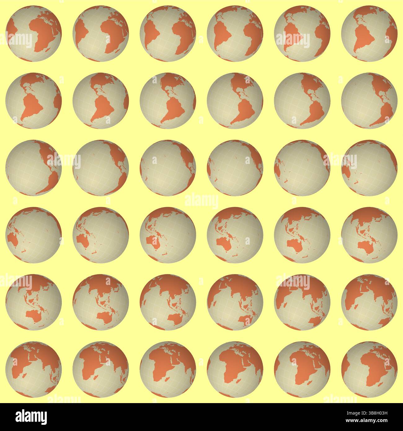 Collection of earth globes. Tilted sphere view. Rotation step 10 ...