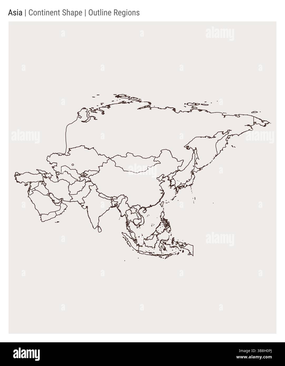 Asia. Simple vector map. Continent shape. Outline regions style. Border ...