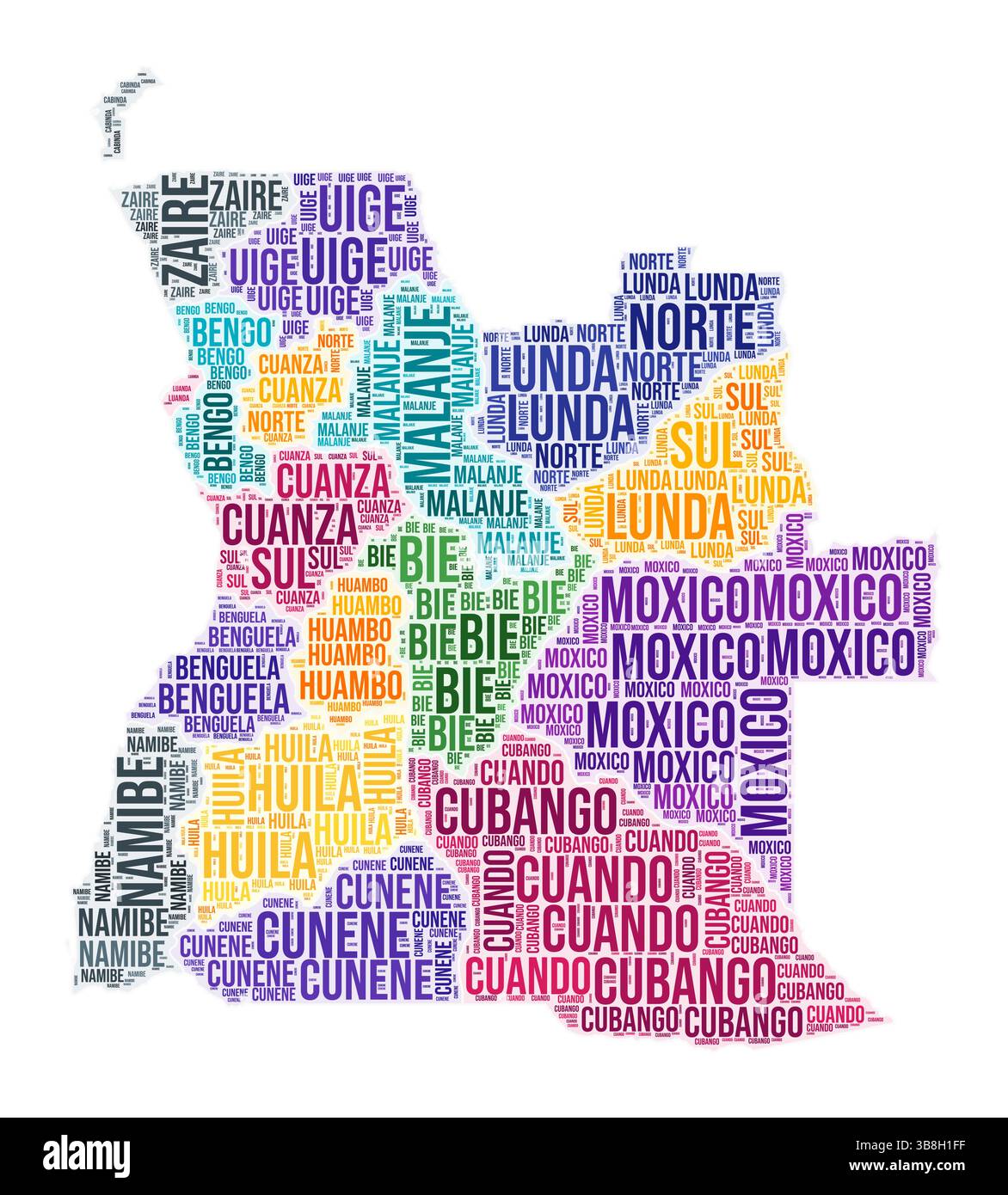Angola region word cloud. Country shape design. Angola colored ...