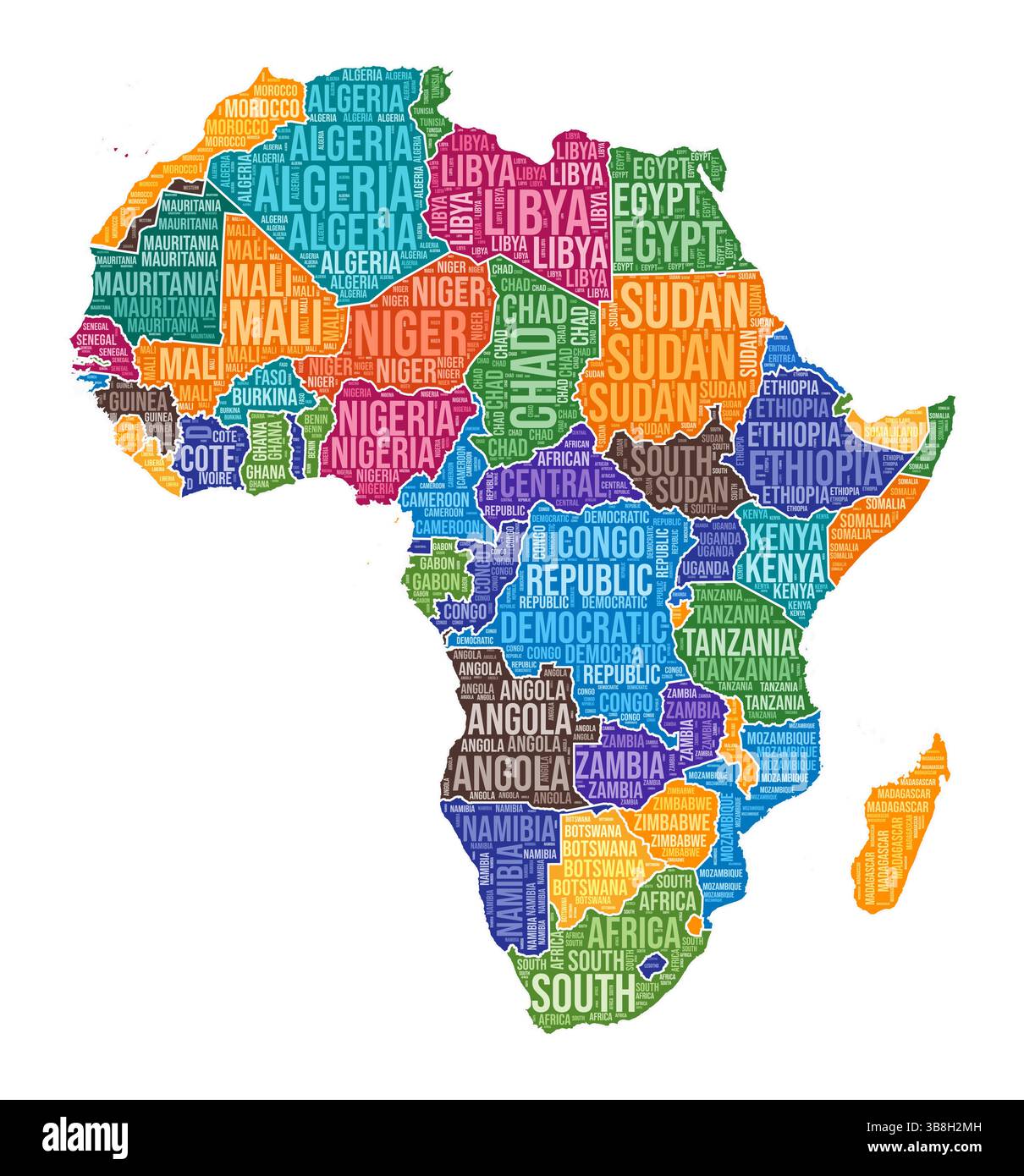 Africa shape. Continent word cloud with country division. Africa ...