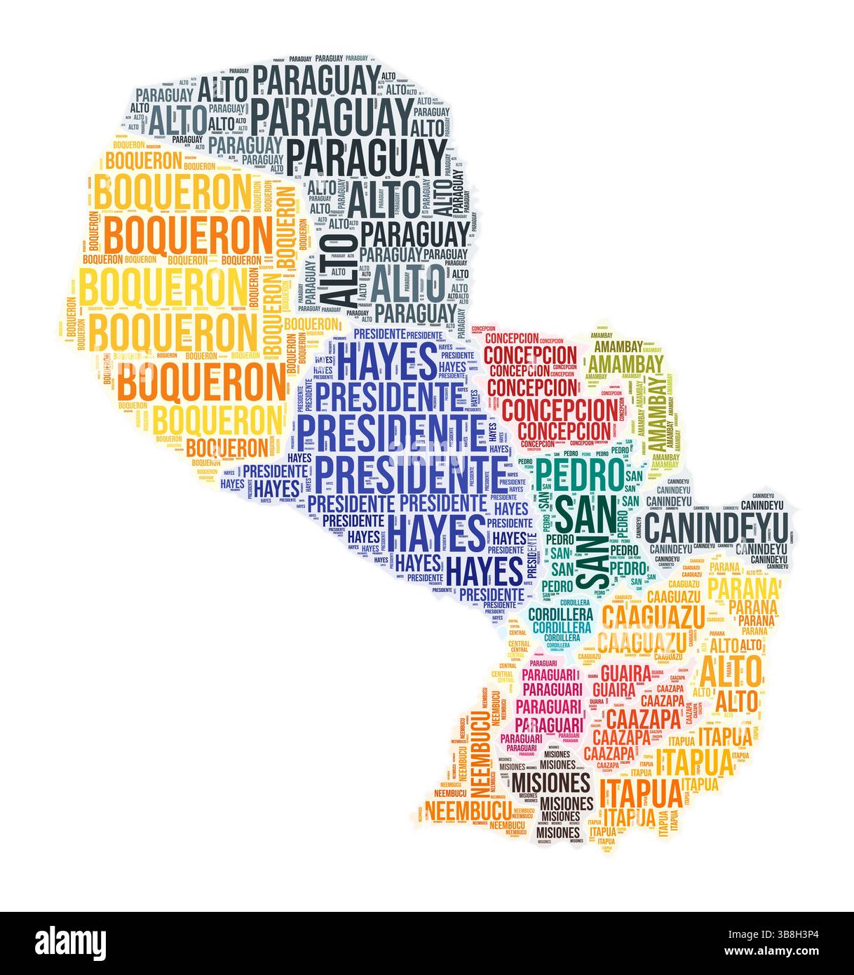 Paraguay region word cloud. Country shape design. Paraguay colored ...