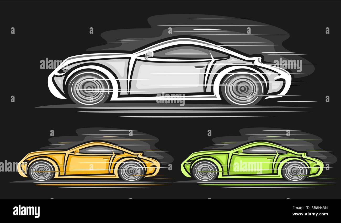 Vector exotic Sport Cars set, horizontal automotive poster with three ...