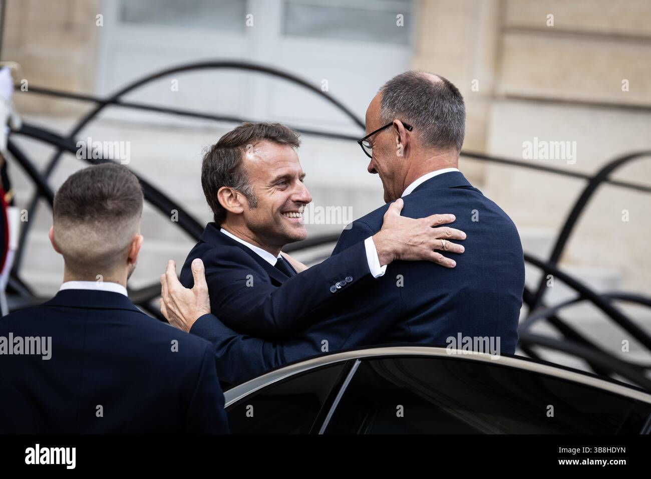 Paris, France. 07th May, 2025. French President Emmanuel Macron (L ...