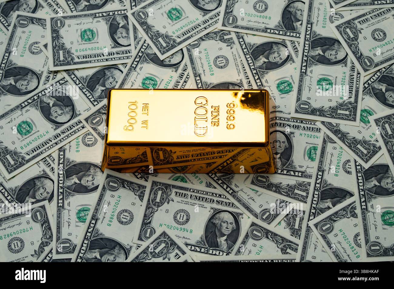 Money dollars, gold. Saving finance. Dollars vs gold bar. Saving money ...