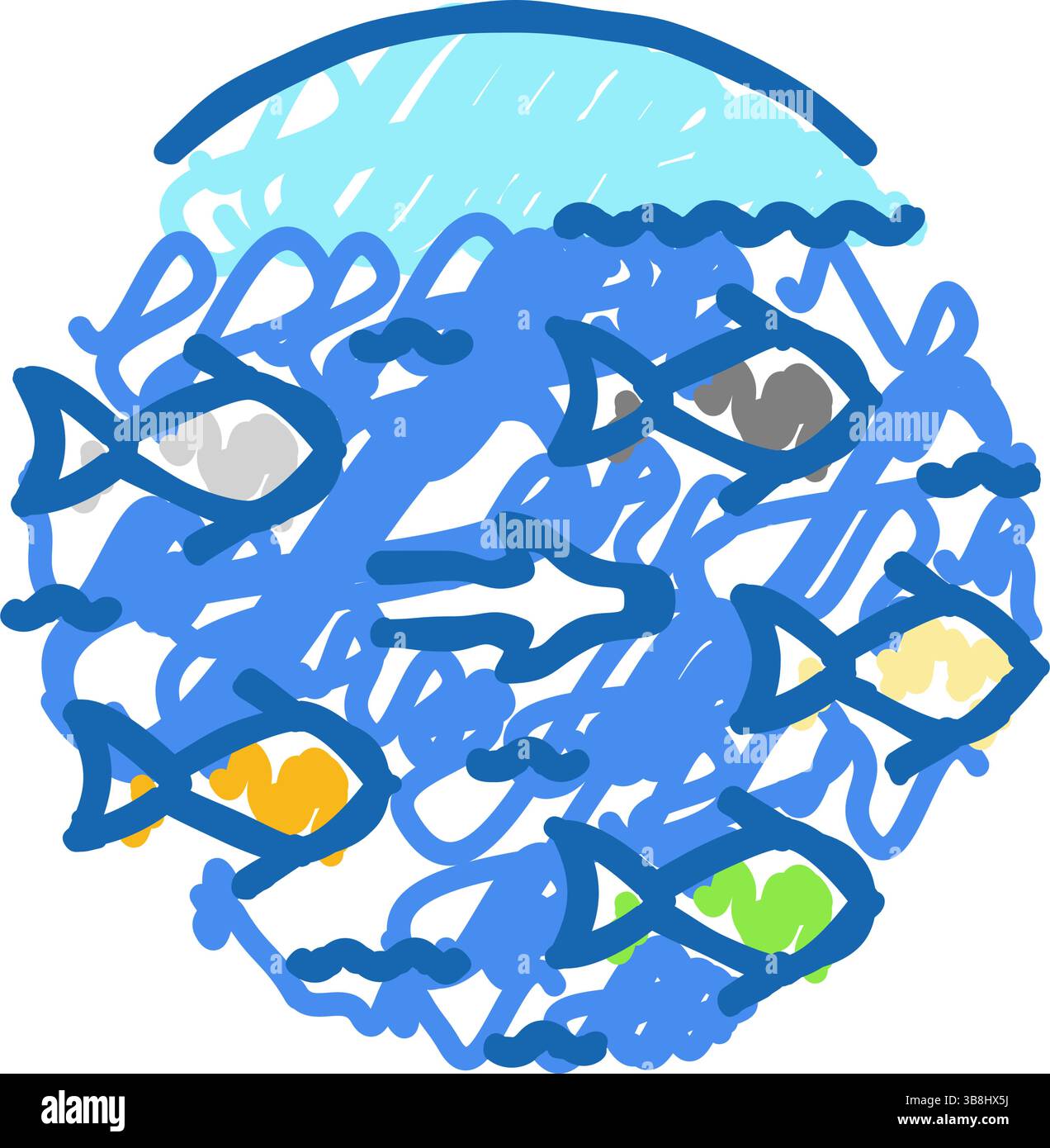 fish migration hydroelectric power icon doodle illustration Stock ...