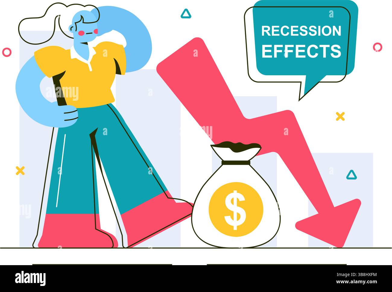Recession Effects Vector Illustration Featuring the Impact on Economic ...