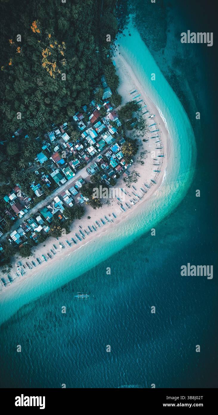 Top-down view of community on a perfect curve of nature and water Stock ...