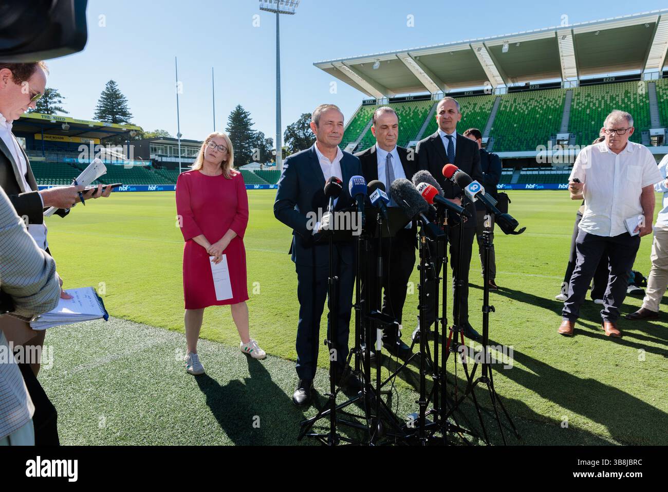 Perth, Australia. 08th May, 2025. WA Premier Roger Cook speaks as (L-R ...