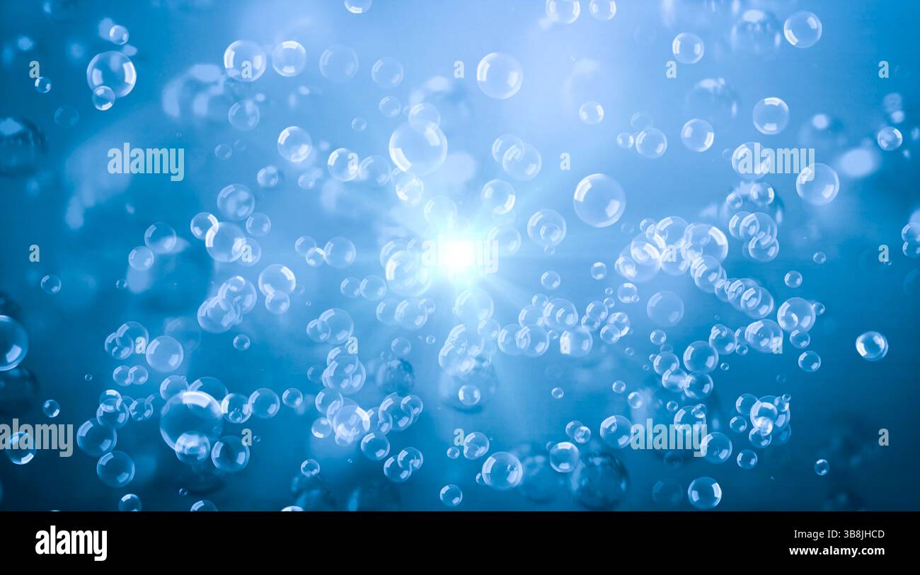 Abstract blue glass spheres, blue cells . Molecular bead experiment of ...
