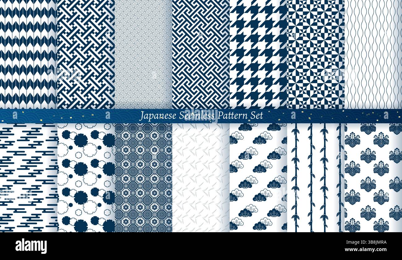 Japanese Seamless Pattern Set of 14 Designs Including Yagasuri ...