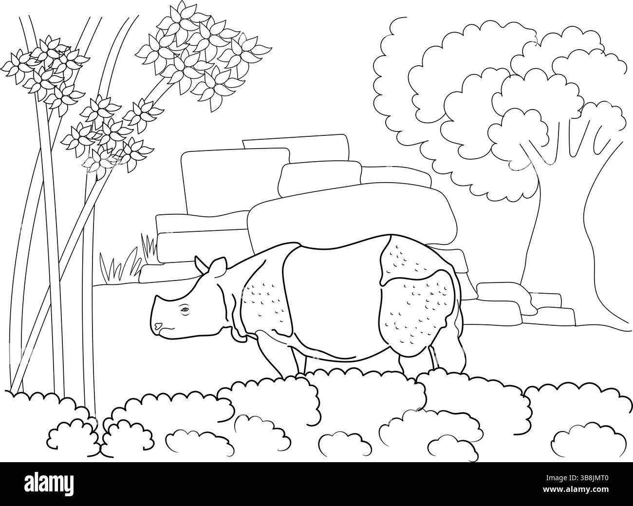 Rhinoceros standing in forest Stock Vector Images - Alamy