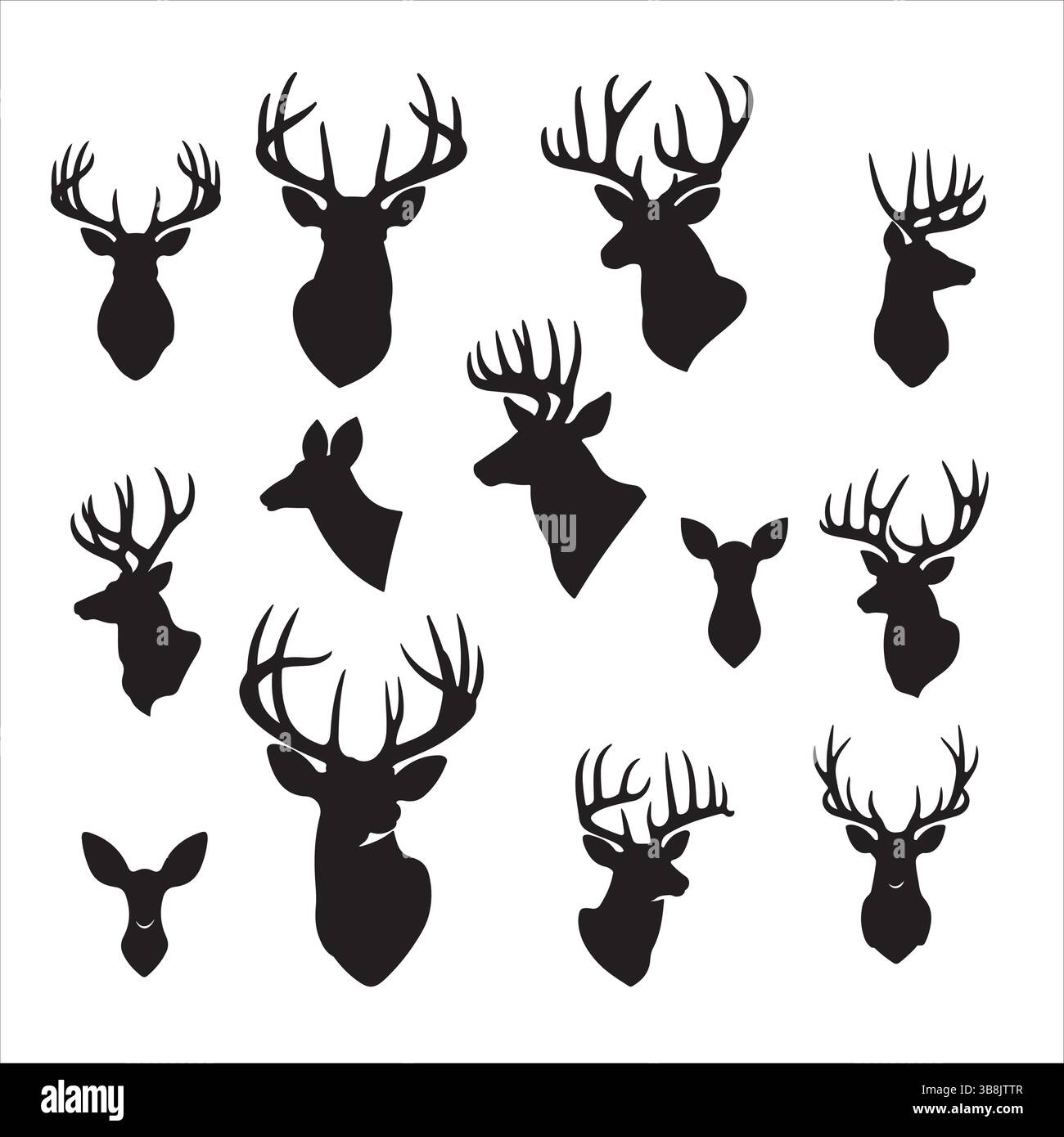 SET VECTOR DEER VARIOUS, Deer Head Silhouettes Various Antler Styles ...