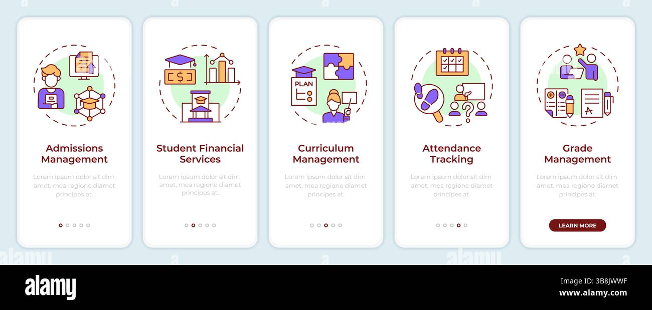 School management features onboarding mobile app screen Stock Vector ...