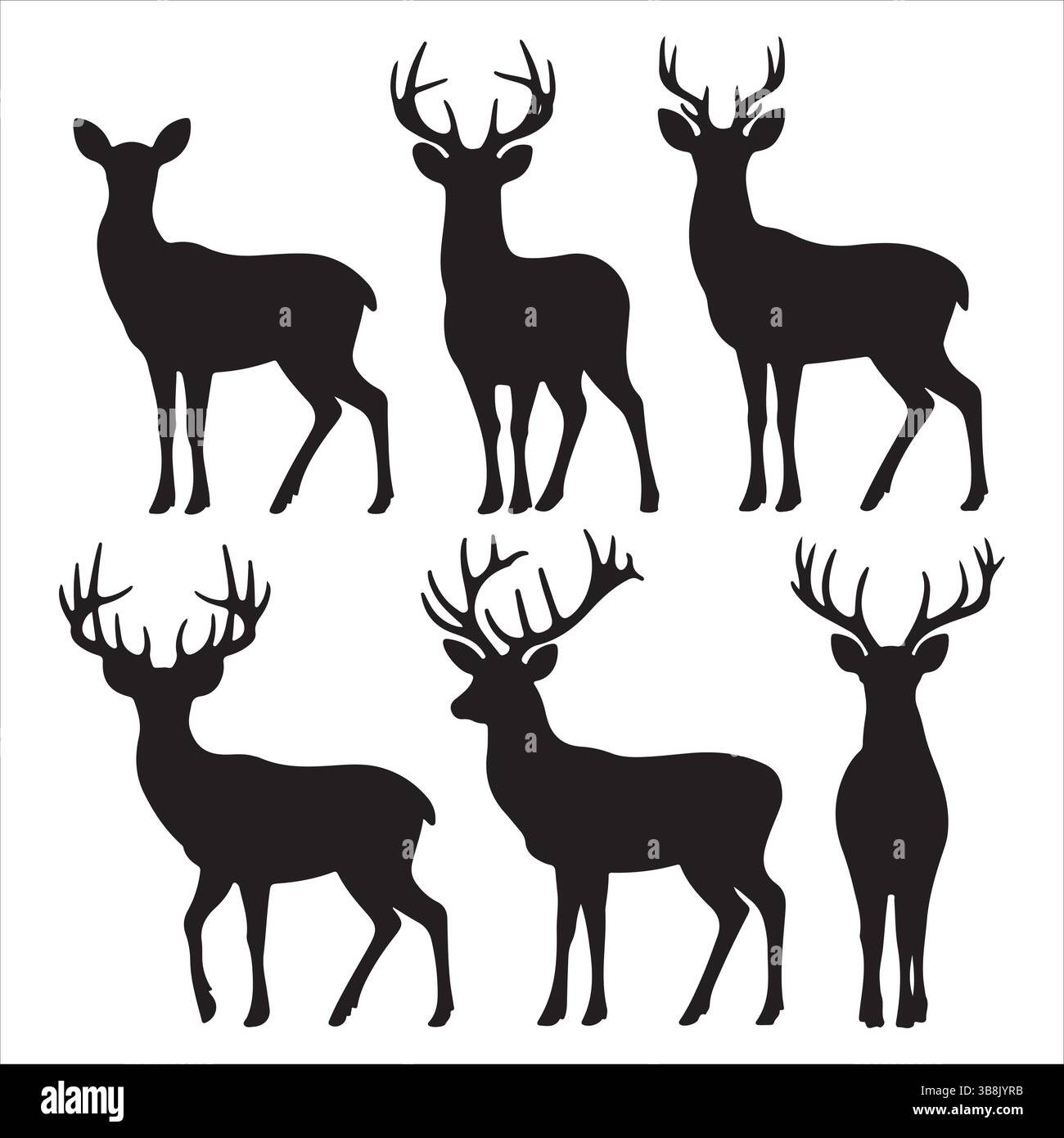 SET VECTOR DEER VARIOUS, Deer Head Silhouettes Various Antler Styles ...