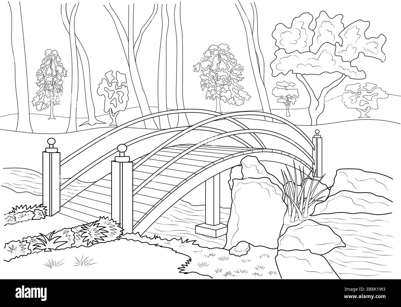 Serene pond setting Black and White Stock Photos & Images - Alamy