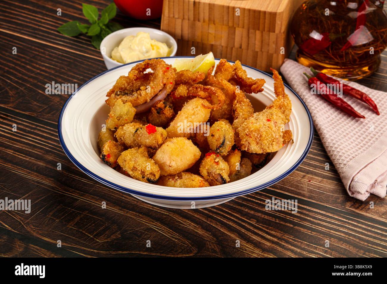 Fritto misto - deep fried seafood mix - calamari, prawn, fish, mussels ...