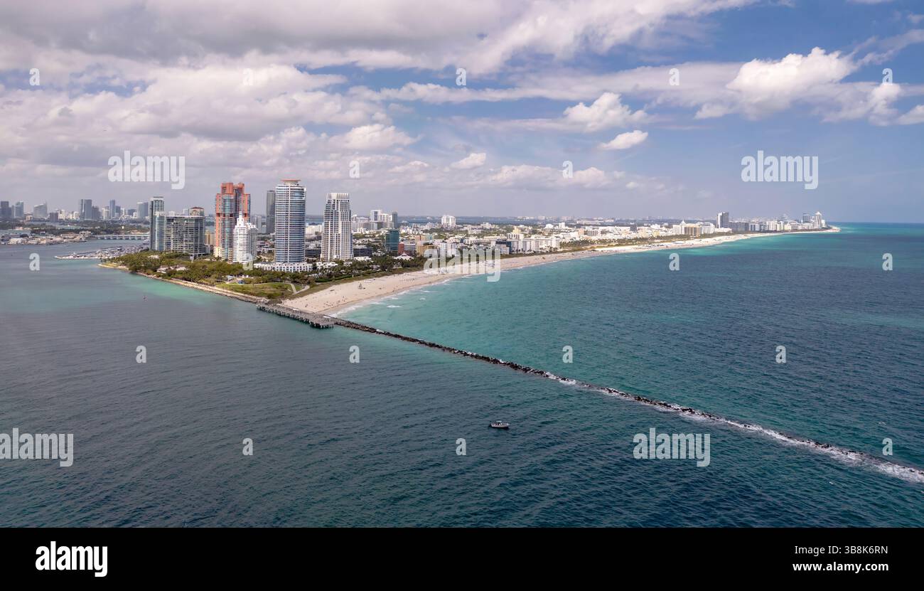 Miami Beach aerial drone view with skyline. Miami from above. Miamis ...