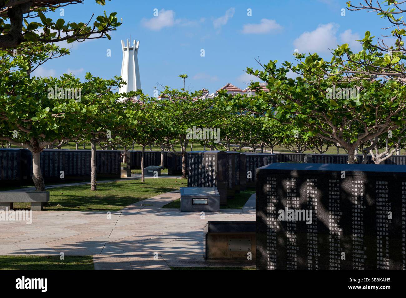 Cornerstone of Peace monuments with names of Japanese and American dead ...