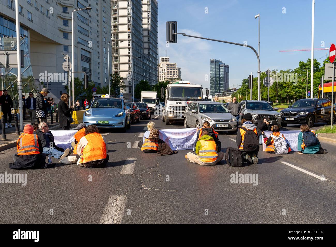 Traffic is blocked by the climate activists blocking the road. On May 6 ...