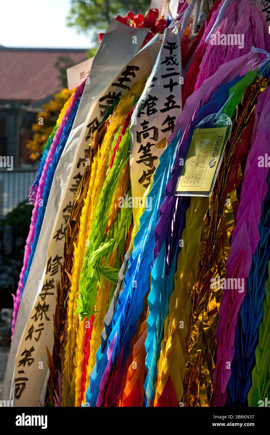Senbazuru (folded paper cranes) offered to students and teachers of ...