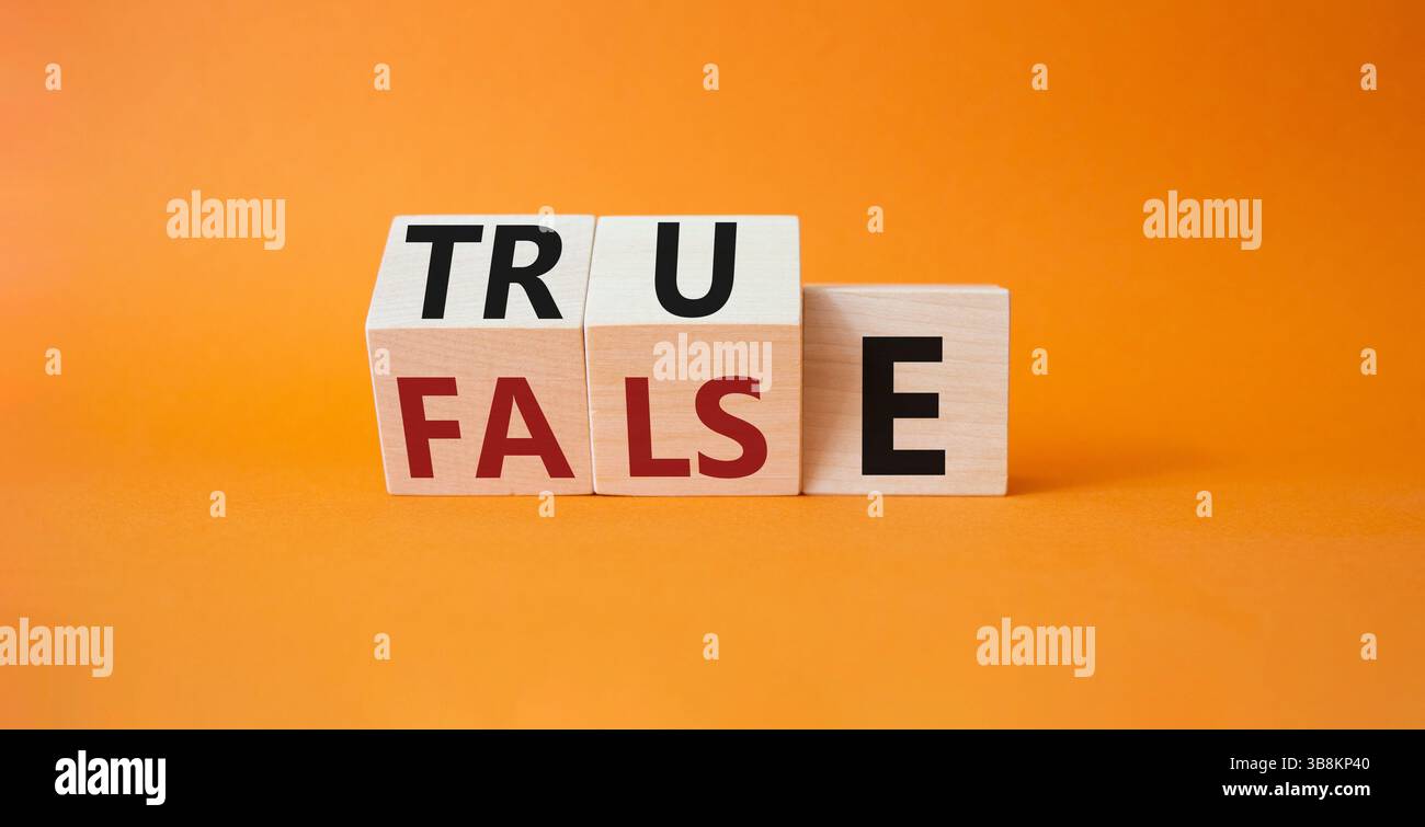 True vs False symbol. Wooden cubes with words False and True. Beautiful ...
