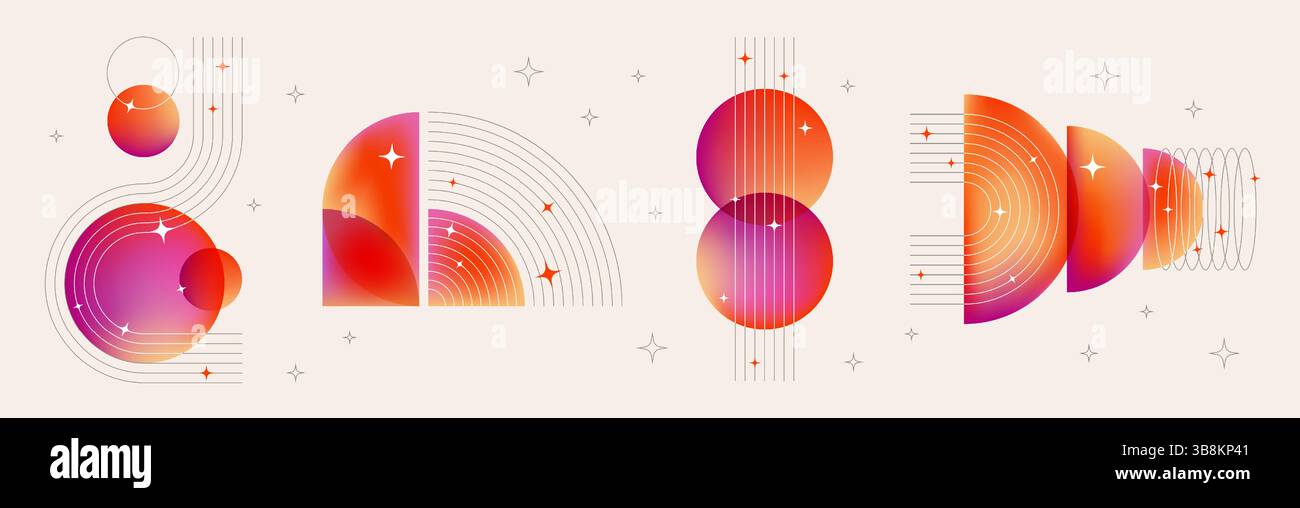 Bauhaus music poster design - geometric gradient shapes, arcs and line form for abstract record ...