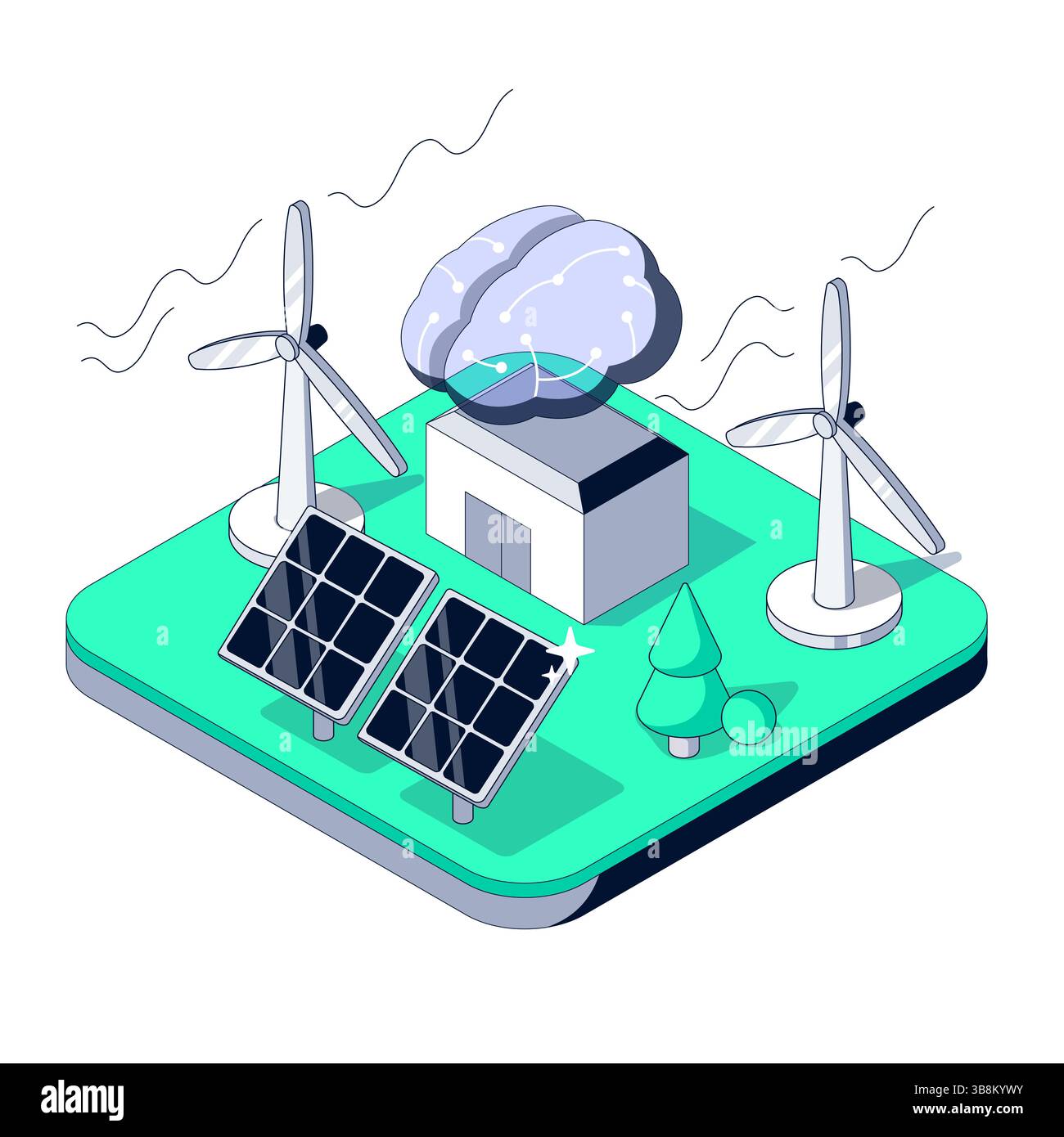 Smart Power Plant integrates Solar Panels and wind Turbines. Artificial ...