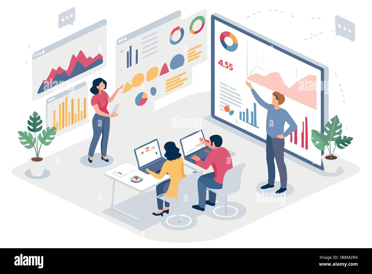 Team analyzes data charts graphs and key performance indicators KPIs ...