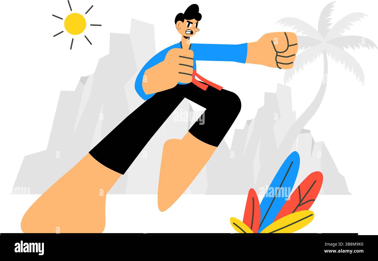 Martial Arts Vector Illustration with an Athlete Performing a High Kick ...