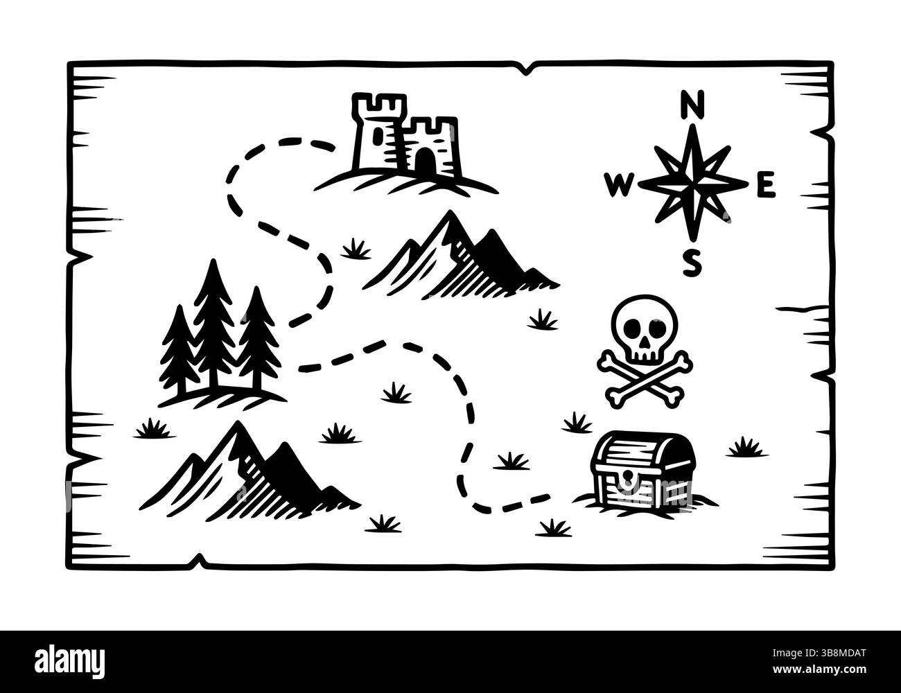 Treasure Island map. Doodle style. Vector hand drawing Stock Vector ...