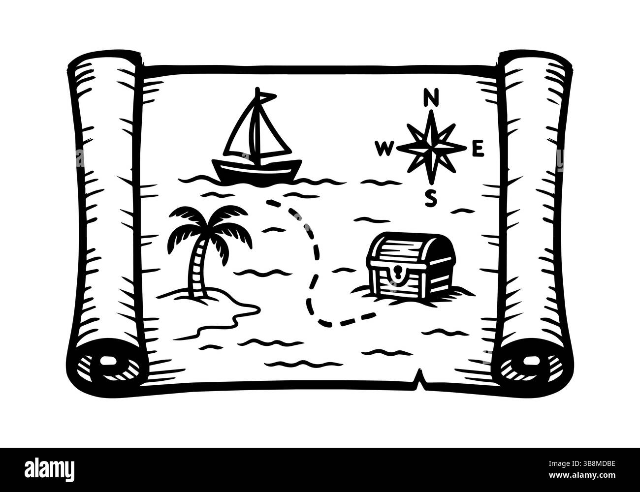 Treasure Island map. Doodle style. Vector hand drawing Stock Vector ...