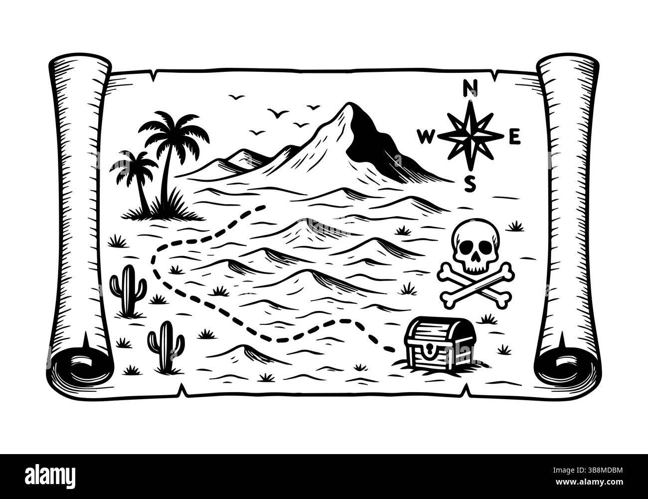 Treasure Island map. Doodle style. Vector hand drawing Stock Vector ...