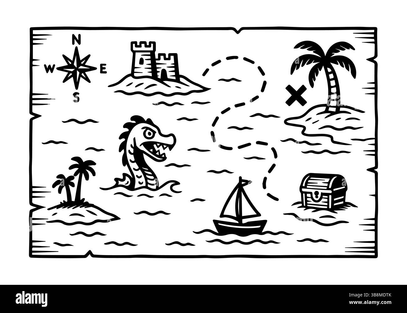Treasure Island map. Doodle style. Vector hand drawing Stock Vector ...