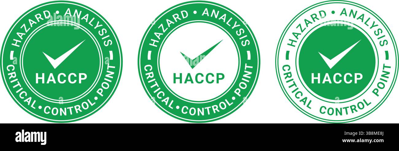 set of green circular HACCP badges with checkmark and text hazard analysis critical control ...