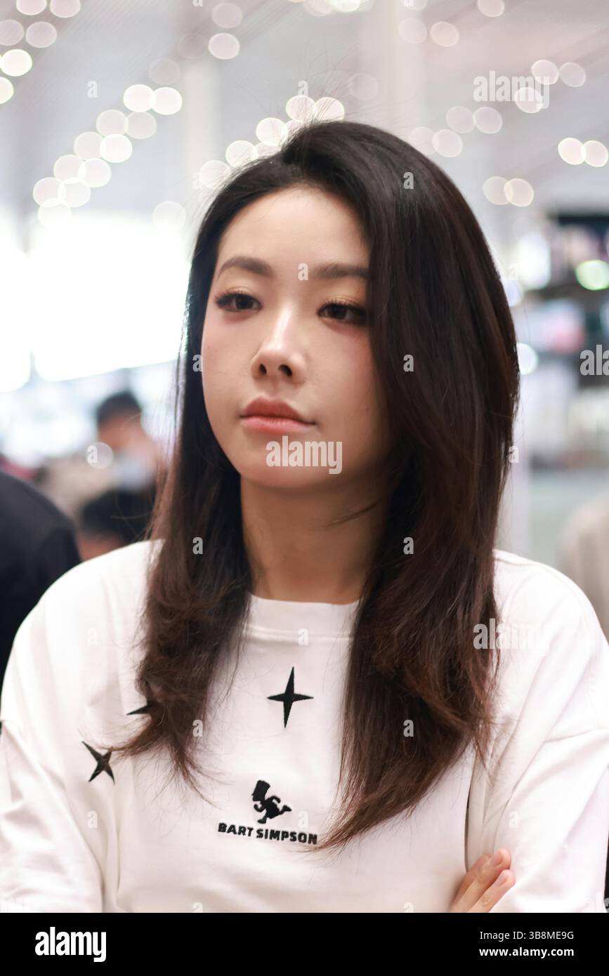 Chinese singer and actress Yu Yan appears at the airport in Beijing, China, 5 May, 2025 Stock ...