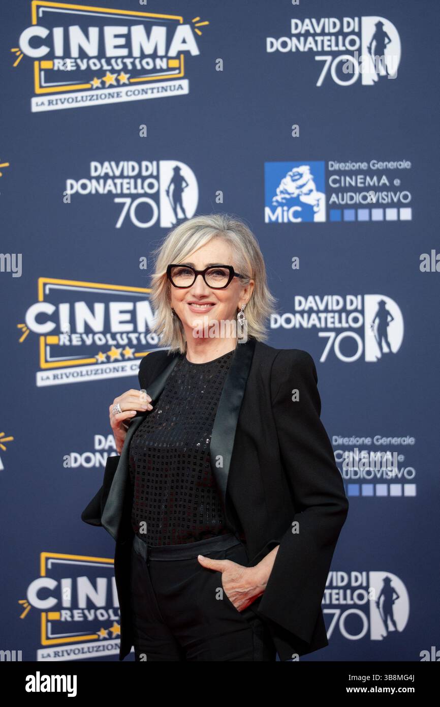 Rome, Italy, on May 7, 2025. Lunetta Savino attends the photocall during the 70th David Di ...