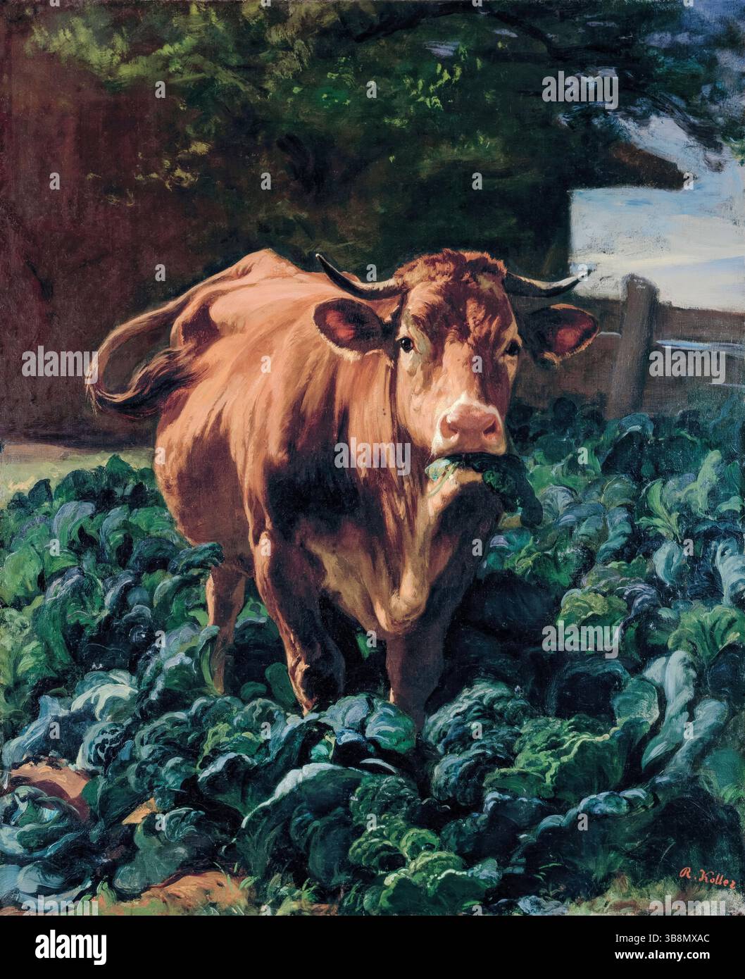 Rudolf Koller painting, Cow in a Cabbage Field, oil on canvas, 1857 ...
