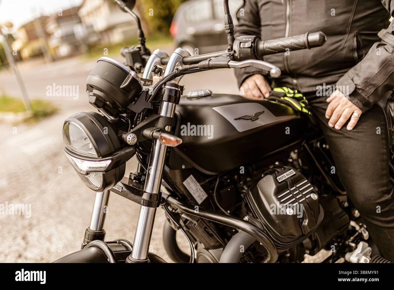 Rome, italy 4 may 2025: close-up of a moto guzzi v7 stone motorcycle ...