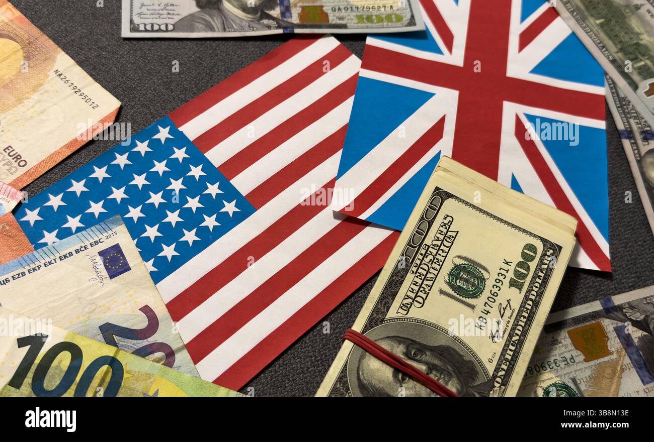 flags of different countries with american dollar bills background ...