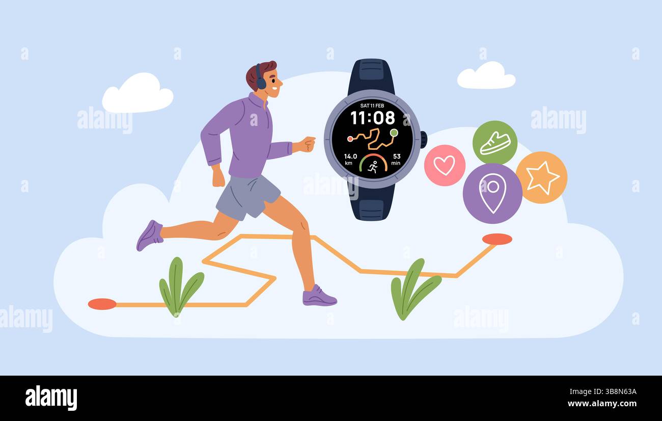Smartwatch athlete does sport. Healthy lifestyle, marathon runner ...