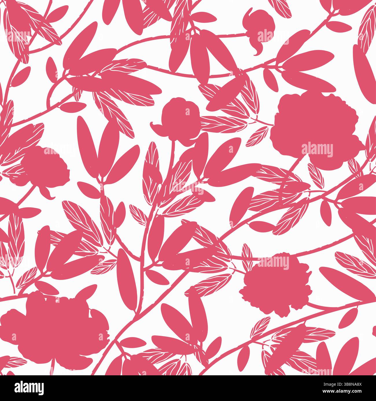 A bold and elegant floral silhouette pattern with blooming peonies and ...