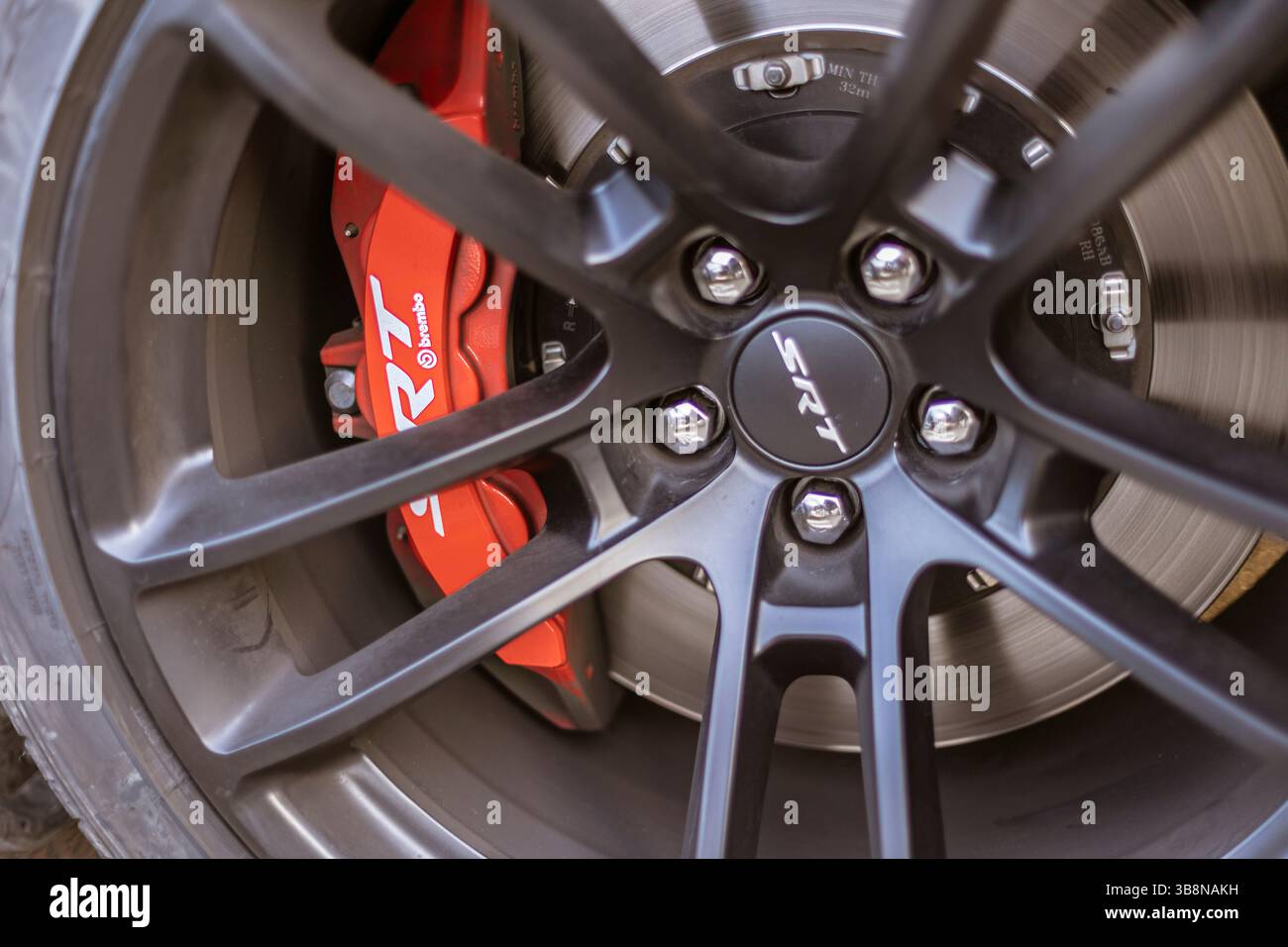 Rome, italy 4 may 2025: close-up of a red brembo brake caliper and ...